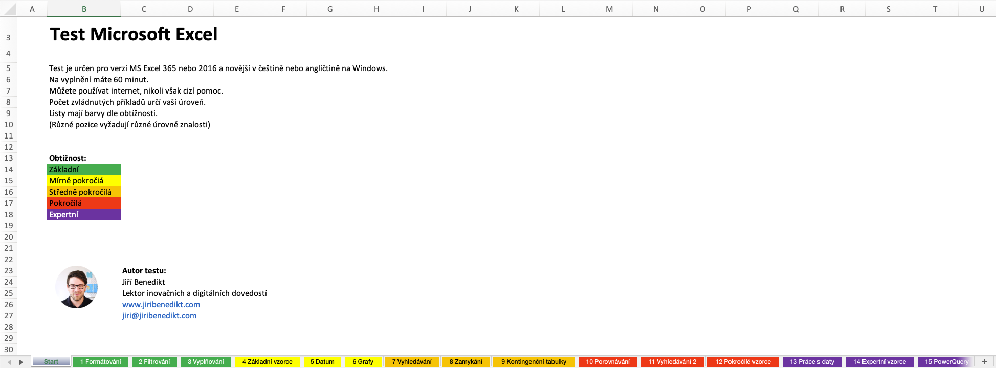 MS Excel test k pohovoru zdarma - Otestujte se zdarma - Jiří Benedikt